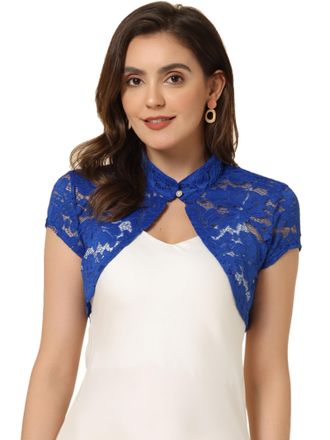 Allegra K Damen Sommer Spitze Bolero Strickjacke Kurzarm Hochzeit Leicht Elegante Festlich J&auml;ckchen f&uuml;r Abendkleid K&ouml;nigsblau XS
