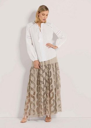 Madeleine Langarmbluse Moderne Bluse mit Spitzeneins&auml;tzen L&auml;ssige Baumwollbluse mit Rundhals und langen &Auml;rmeln