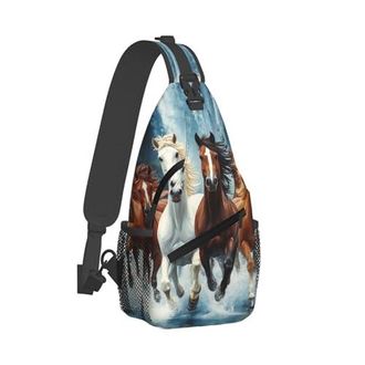 Generic R&eacute;glable Sacoche Tactique Art animal sauvage cheval au galop Sac De Poitrine Casual Crossbody Bag pour Cyclisme Voyage Camping