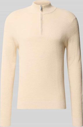 Profuomo Slim Fit Strickpullover aus Baumwoll-Mix mit Troyer-Kragen