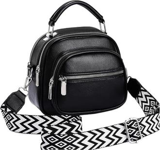 Generic Sac &agrave; bandouli&egrave;re classique en cuir avec large sangle r&eacute;glable, compartiments multifonctionnels pour femme, noir, Tendance