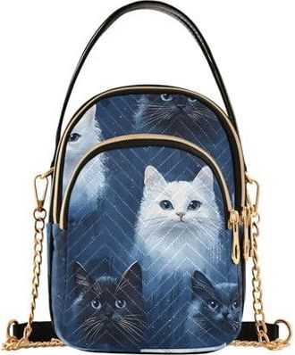 Mnsruu Sac à bandoulière pour femme, motif chat bleu, sac à dos, petit sac à bandoulière avec sangle réglable