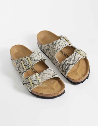 Birkenstock Arizona - Sandales largeur normale &agrave; imprim&eacute; serpent-Blanc