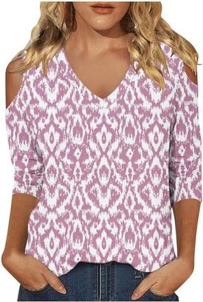 Generic Hauts à épaules dénudées pour femme - Imprimé bohème vintage - Chemisier dété décontracté - Pour les sorties et les vacances, rose, XL