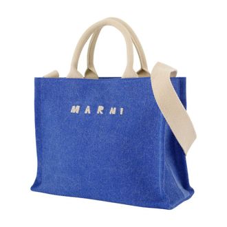 Marni Womens Logo Cotton Crossbody Bag Blue