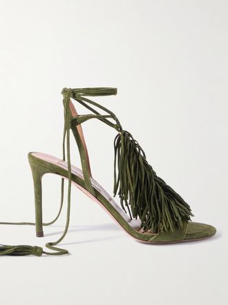 Aquazzura Sandales En Daim &Agrave; Franges Gytane 85 - Vert