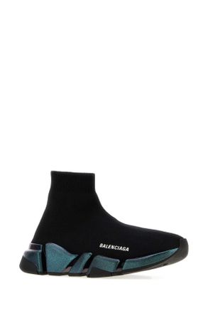 Balenciaga Womens Black Stretch Fabric Speed 2.0 Sneakers - Blue