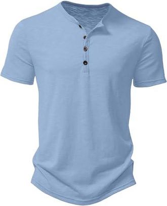 Generic T-shirt d&eacute;contract&eacute; pour homme - Couleur unie - T-shirt basique confortable d&eacute;t&eacute; &agrave; manches courtes - D&eacute;tail des boutons - V&ecirc;tements de tous les jours 