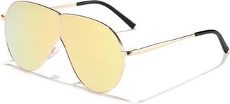 Generic Lunettes de soleil tendance en métal avec grand cadre océan pour femmes, miroirs de conduite personnalisés, miroirs coupe-vent UV400, or argent, taill