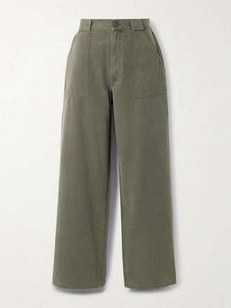 Anine Bing Pantalon Large Raccourci En Toile De Coton Grayson - Vert