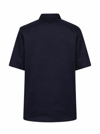Prada Womens Chino Short-Sleeved Shirt Blue Cotton