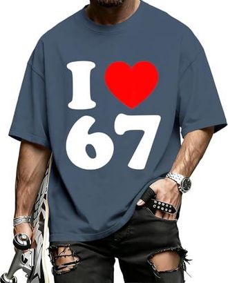 Generic T-shirt humoristique &laquo; I Love 67 &raquo; pour la Saint-Valentin - T-shirt graphique 6 7 Meme Heart Six Seven - En coton - Tendance - D&eacute;contract&eacute; - Pour tous