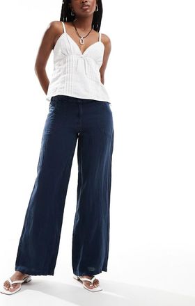 Superdry Pantalon taille basse en lin - Bleu-Bleu marine