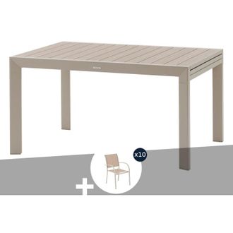 Hesperide Table de jardin rectangulaire extensible coulissante Evasion 8/10 places Lin et Argile + 10 fauteuils Piazza - Hesp&eacute;ride