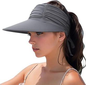 Dreshow Les Femmes Visière Soleil Chapeau Large Bord Chapeau Réglable Pliable Queue de Cheval Plage Chapeau Été UV Protection Extérieur Bonnet UPF 50+