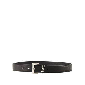 Saint Laurent Schwarzer Cassandre Lederg&uuml;rtel mit Metall-Logo - - Accessories - Damen - Schwarzk - 85 CM