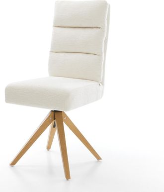 DELIFE Drehstuhl Pela-Flex Boucl&eacute; Soft Beige Holzgestell kantig Natur 180&deg; drehbar Taschenfederkern, Esszimmerst&uuml;hle