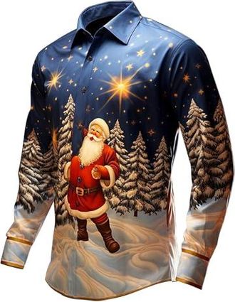 Generic Chemise de Noël pour homme | Chemise imprimée amusante | Haut Père Noël moche | Chemise habillée à thème de fête de Noël | Chemises boutonnées | Chemi