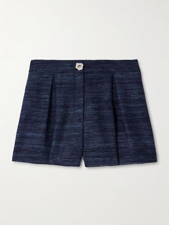 Violante Nessi Pasolini Shorts Aus Seiden-tweed Mit Falten - Blau
