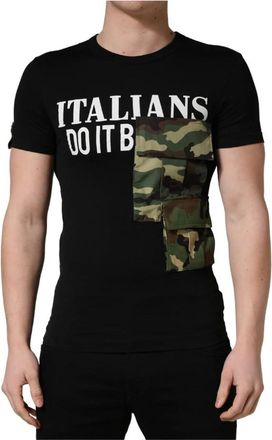 Dolce & Gabbana Homme, Tops, Noir, Taille: 2XS Italians Do It Better Camo Pocket T-shirt