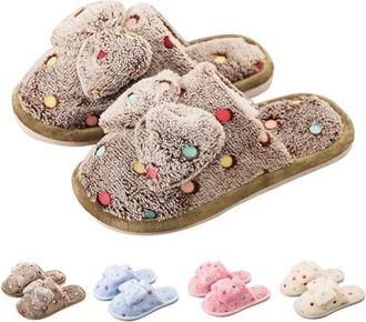 Generic Pantoufles en peluche pour femme avec noeud - Antidérapantes - Doux et confortables - Mules colorées à bout fermé - Chaussures chaudes pour intérieur 