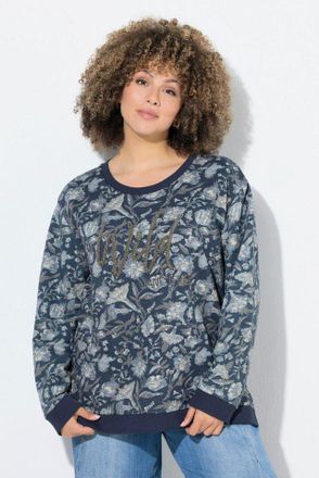 Ulla Popken Sweatshirt Sweatshirt Perlen-Schriftzug Rundhals Langarm