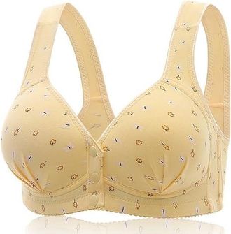 Generic Soutien-gorge 2026 pour femme avec boucle avant pour femme - Sous-v&ecirc;tements moyens et &acirc;g&eacute;s - Sans armatures - Grande taille, beige, 66