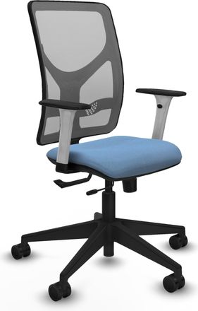 Piqueras y Crespo B&uuml;rostuhl, blau mit wei&szlig;en und schwarzen Armlehnen, h&ouml;henverstellbare Lendenwirbelst&uuml;tze, ausgestattet mit Syncro/Traslack und Schneideschaum, Grau/Hi