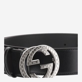 Gucci Mens Leather Belt Gg Black Calfskin