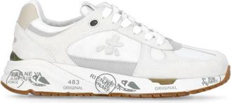 Premiata Femme, Chaussures, Blanc, Taille: 37 EU Baskets en cuir blanc avec d&eacute;tails en daim