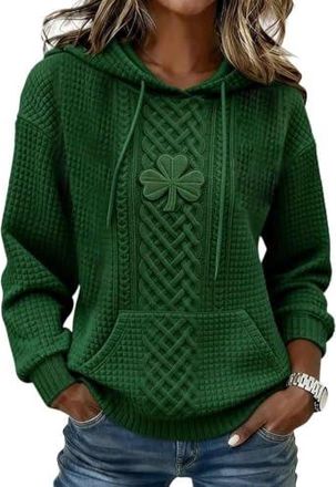 Generic Chemise de jour de la Saint-Patrick pour femme - Motif tr&egrave;fle gaufr&eacute; - Manches longues - Confortable - Style d&eacute;contract&eacute; et mignon - 2026, Vert, 5XL