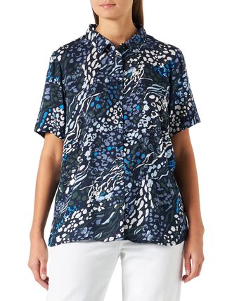 Kaffe Damen-T-Shirt, Bedruckt, kurz&auml;rmlig, Blue_Brown Abstract Tier, 38