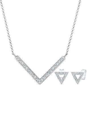 Elli Schmuckset Damen Dreieck Geo mit Kristalle in 925 Sterling Silber