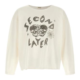 Second/Layer Langarmshirt mit Totenkopf-Print - - Tops - Herren - Wei&szlig; - M