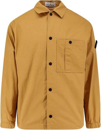 Stone Island Homme, Vestes, Jaune, Taille: L Surchemise Double &Eacute;paisseur en Coton Ripstop