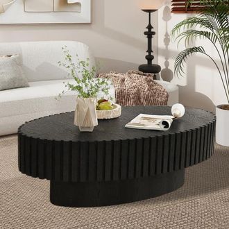 Generic Moderner, ovaler Couchtisch (110 cm) mit geriffelter Form und stabilem Gestell f&uuml;r Wohnzimmer, handgefertigter Cocktailtisch mit Relieffurnier, f&uuml;r Em