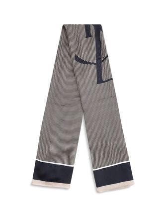 Saint Laurent Womens Cassandre Striped Stole Navy-Ivory Silk Scarf Navy/ivory Scarfs