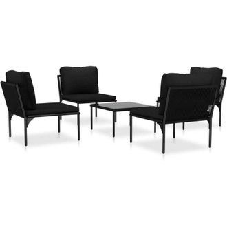 vidaXL Salon de jardin 5 pcs avec coussins Noir pvc Vidaxl