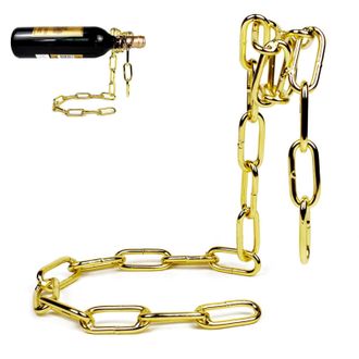 Generico Weinflaschenhalter, h&auml;ngende Kette, k&uuml;nstlerisches Metallregal, Aufbewahrungsl&ouml;sung f&uuml;r Tischdisplays, schwimmende Eisenkette, moderne Dekoration | Or