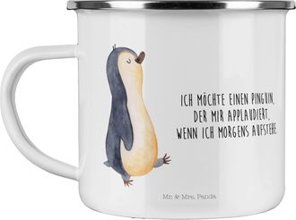 Mr. & Mrs. Panda Tasse Pinguin marschieren - Geschenk, Unausgeschlafen, Aufstehen, Pinguine, metallbecher, Pott, Familie, Bruder, Kaffeetasse, Schwester, Trinkbecher, 