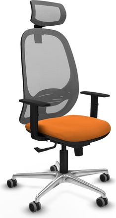 Piqueras y Crespo Cilanco Computerstuhl mit 1D-Armen, h&ouml;henverstellbare Lendenwirbelst&uuml;tze und h&ouml;henverstellbares Kopfteil, Grau/Orange