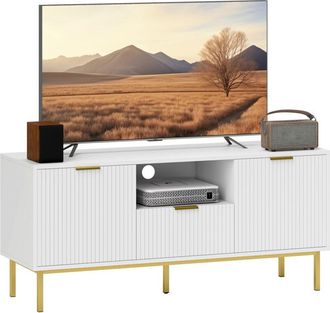 HOMCOM Meuble TV - HOMCOM - 2 portes &agrave; fermeture douce, tiroir et compartiment ouvert - panneau de particules et MDF - 120x39x54cm - blanc