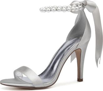 Generic Sandales &Agrave; Talons Hauts Femmes Satin Chaussures De Mari&eacute;e Mariage Dress F&ecirc;te Peep Toe Hauts Talons10.5Cm,Argent,41 EU