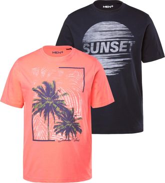 Men Plus Herren gro&szlig;e Gr&ouml;&szlig;en &Uuml;bergr&ouml;&szlig;en Menswear L-8XL Men+ T-Shirts, 2er-Pack, Halbarm, Print, bis 8 XL Koralle 5XL 839911506-5XL