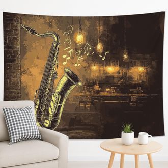 Generic Saxophon-Wandteppich, braune Musik, dekorative Kunst f&uuml;r Wohnzimmer, Jazz &auml;sthetische Heimdekoration, Vintage-Wandteppich f&uuml;r Musikliebhaber, 228 x 17