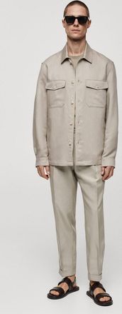 Mango Surchemise lin poches marron moyen - Homme - XXL - MANGO MAN