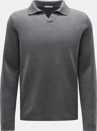 04651/ Herren - Merino Strickpolo Oyster grau