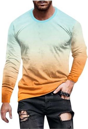 Generic T-shirt pour homme, d&eacute;contract&eacute;, doux et confortable, en coton, pour homme, avec petit imprim&eacute;, col rond et manches longues, Vert menthe., 3XL