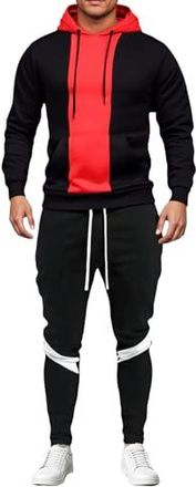 Generic Survêtement 2 pièces pour homme avec sweat à capuche et jogging - Tenue décontractée pour le sport de plein air - Survêtement dautomne et dhiver, Roug