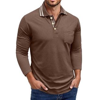 Generic Polo pour homme Coupe ajust&eacute;e Haut d&eacute;contract&eacute; &agrave; manches longues avec col boutonn&eacute; pour lhiver Confortable et respirant V&ecirc;tements de tous les jours Te